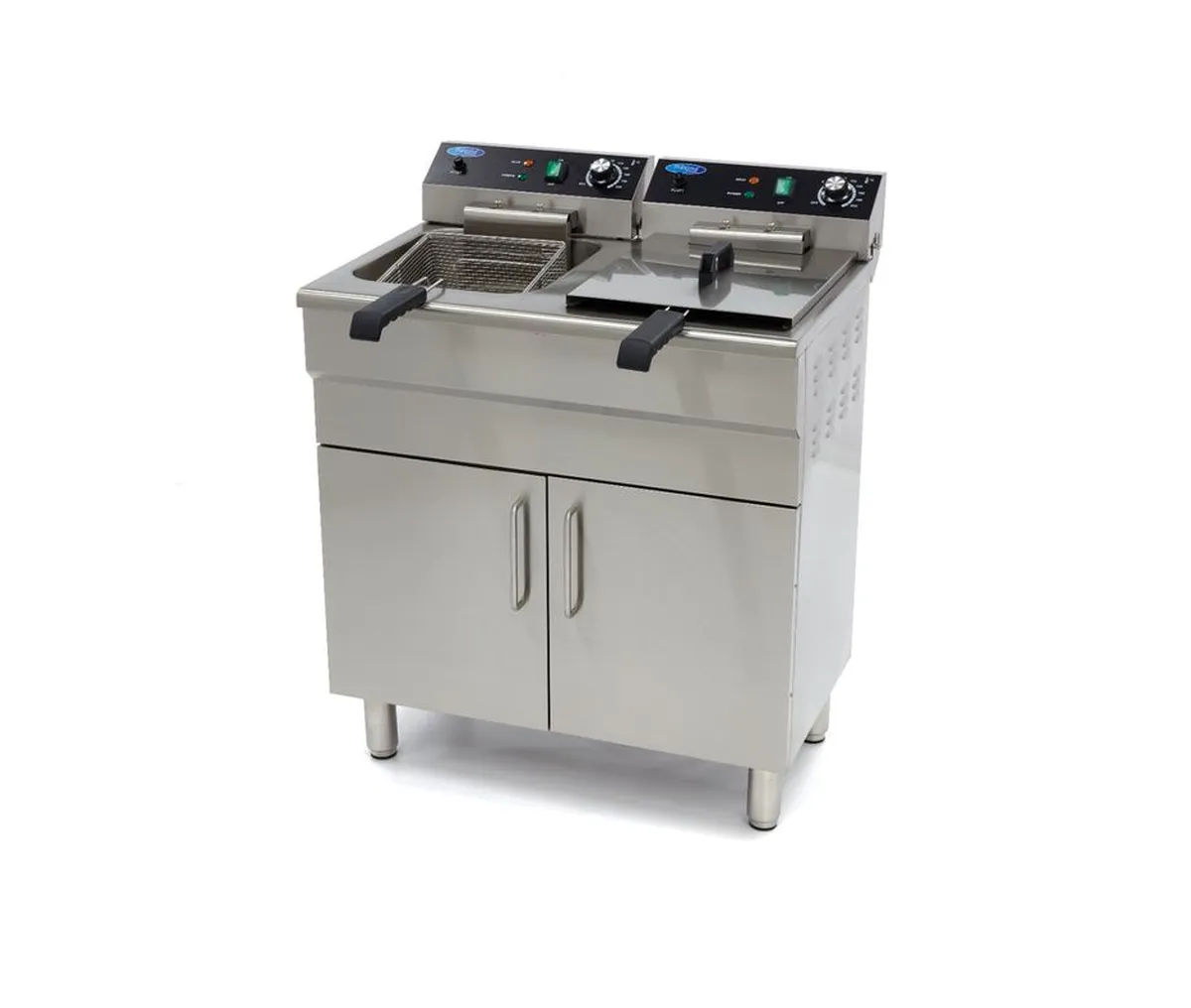 Friteuza electrica 2 x 16 litri cu 2 cosuri, robinet de scurgere si suport – 230V – direca.ro